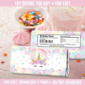 Editable DIGITAL Instant DOWNLOAD Magic Magical Unicorn Pastel Birthday ...