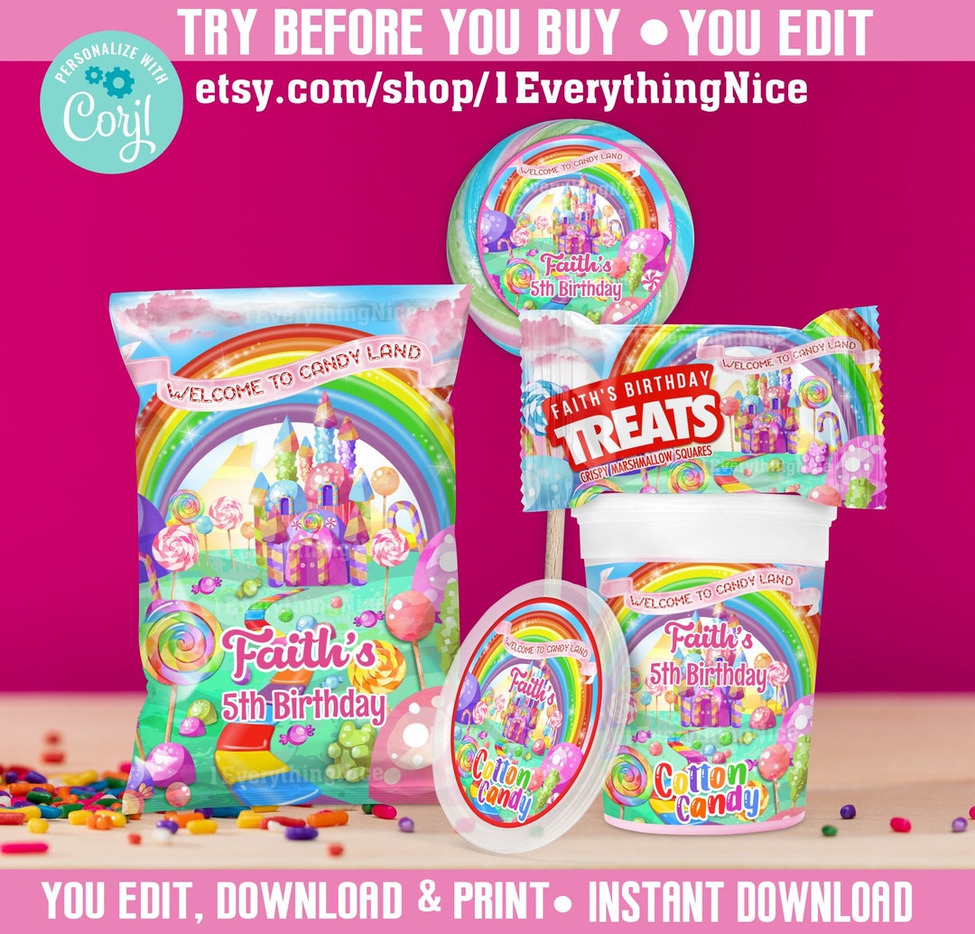 Candy Land Candyland Birthday Party Printable Labels Editable DIGITAL ...