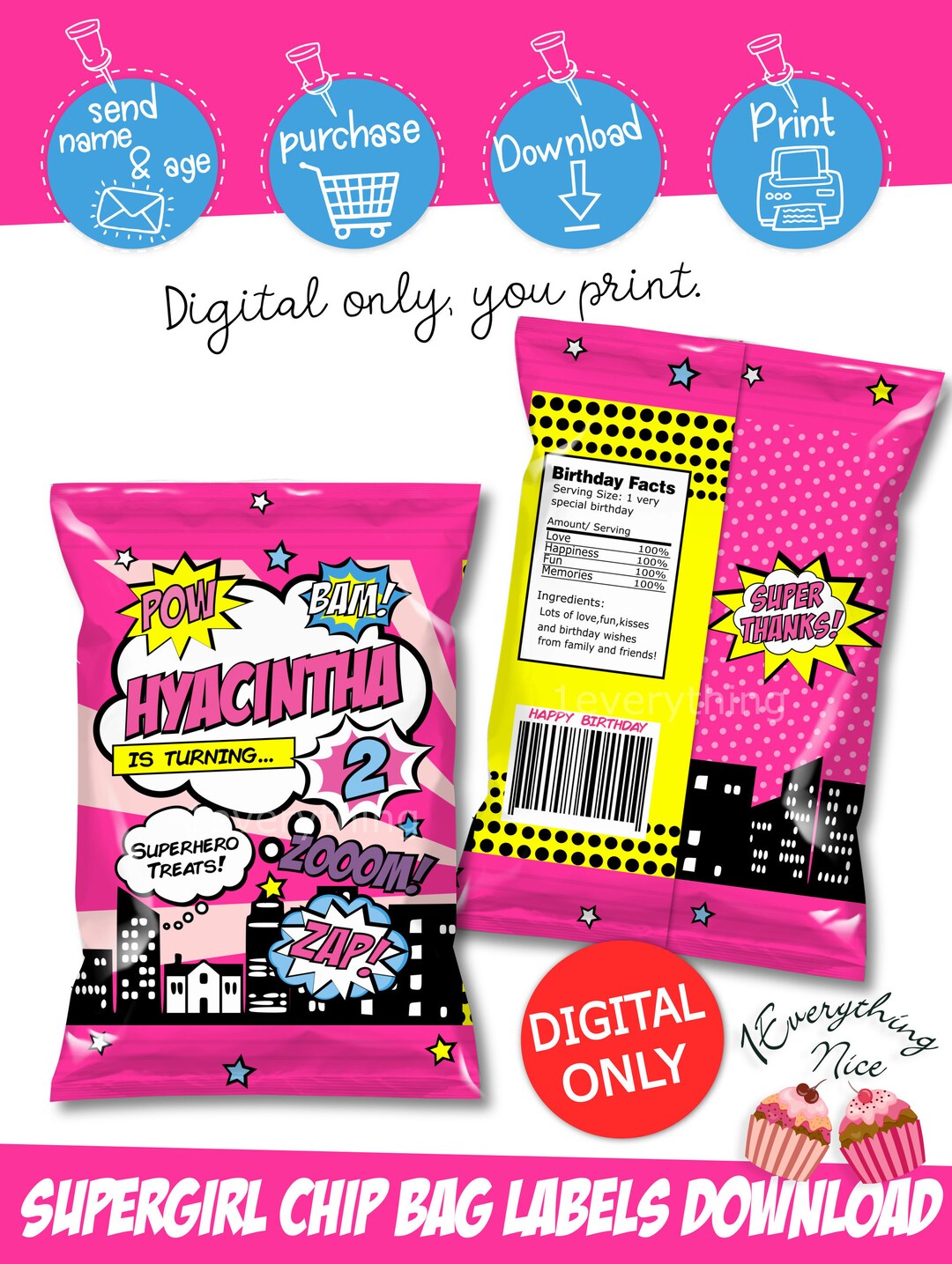 DIGITAL DOWNLOAD Hero Girl Theme Chip Bag Labels Printable Digital ...
