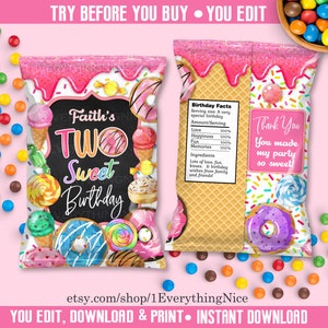 Editable DIGITAL Instant DOWNLOAD Pink Two Sweet Sweets Donuts - Etsy