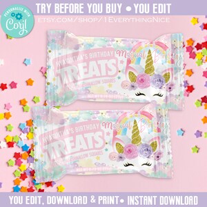 Editable DIGITAL Instant DOWNLOAD Magic Magical Unicorn Pastel Birthday ...