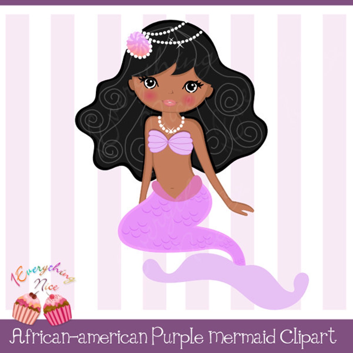African-american Purple Mermaid Clipart - Etsy