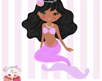 African-american Purple Mermaids Clipart Set | Etsy