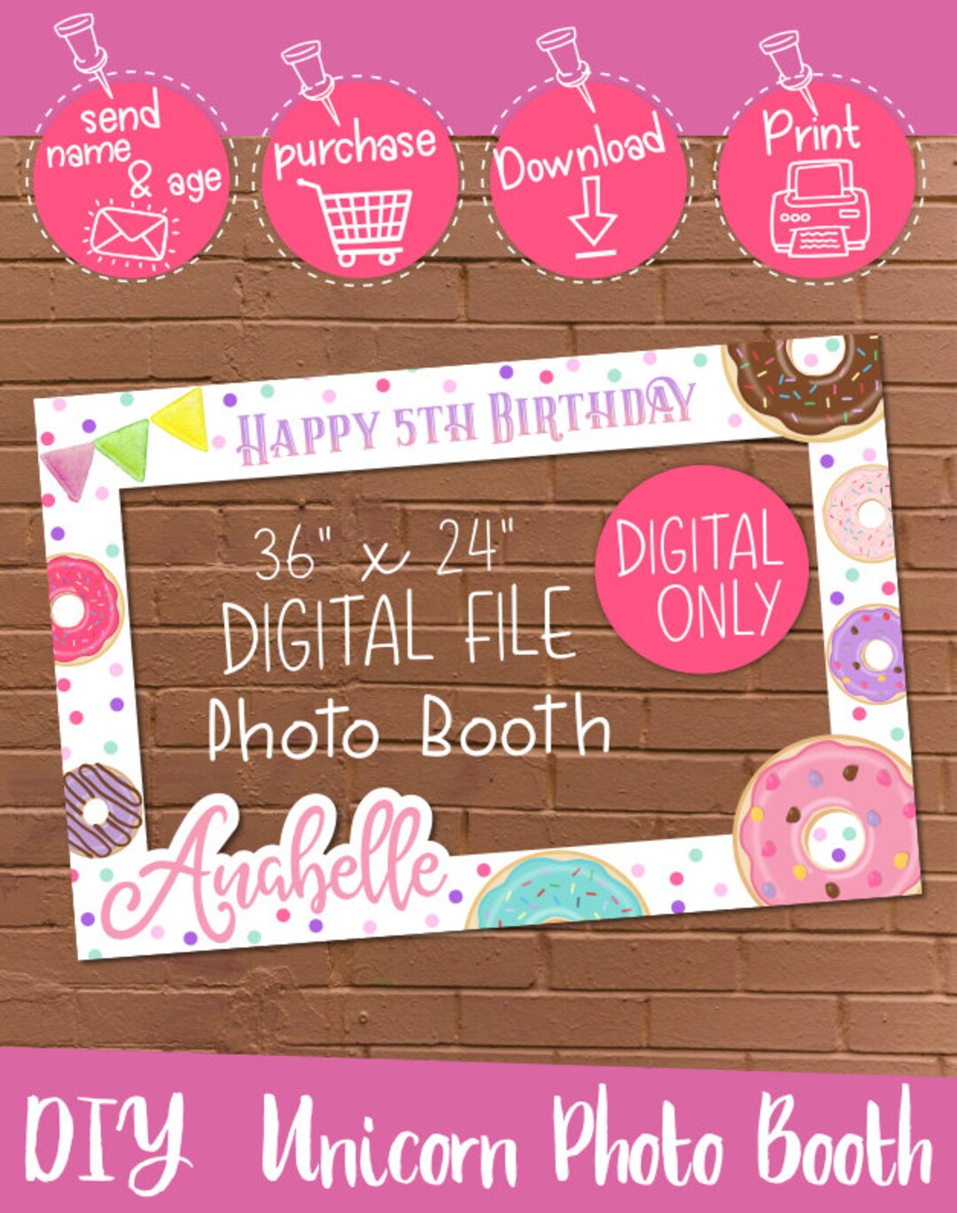 DIGITAL DOWNLOAD Donuts Birthday Party Theme 36" X 24" Photo Booth ...