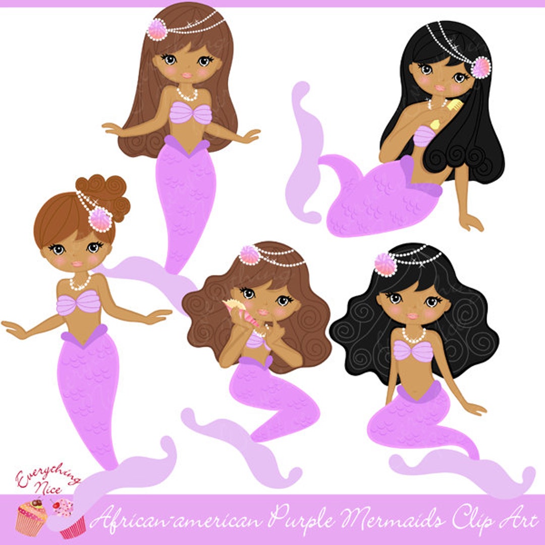 African-american Purple Mermaids Clipart Set - Etsy