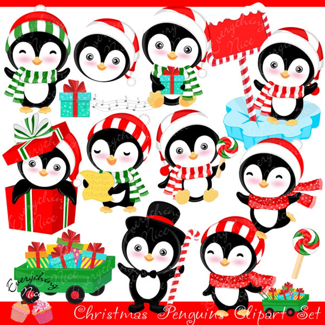 Christmas Penguins Clipart Set - Etsy UK