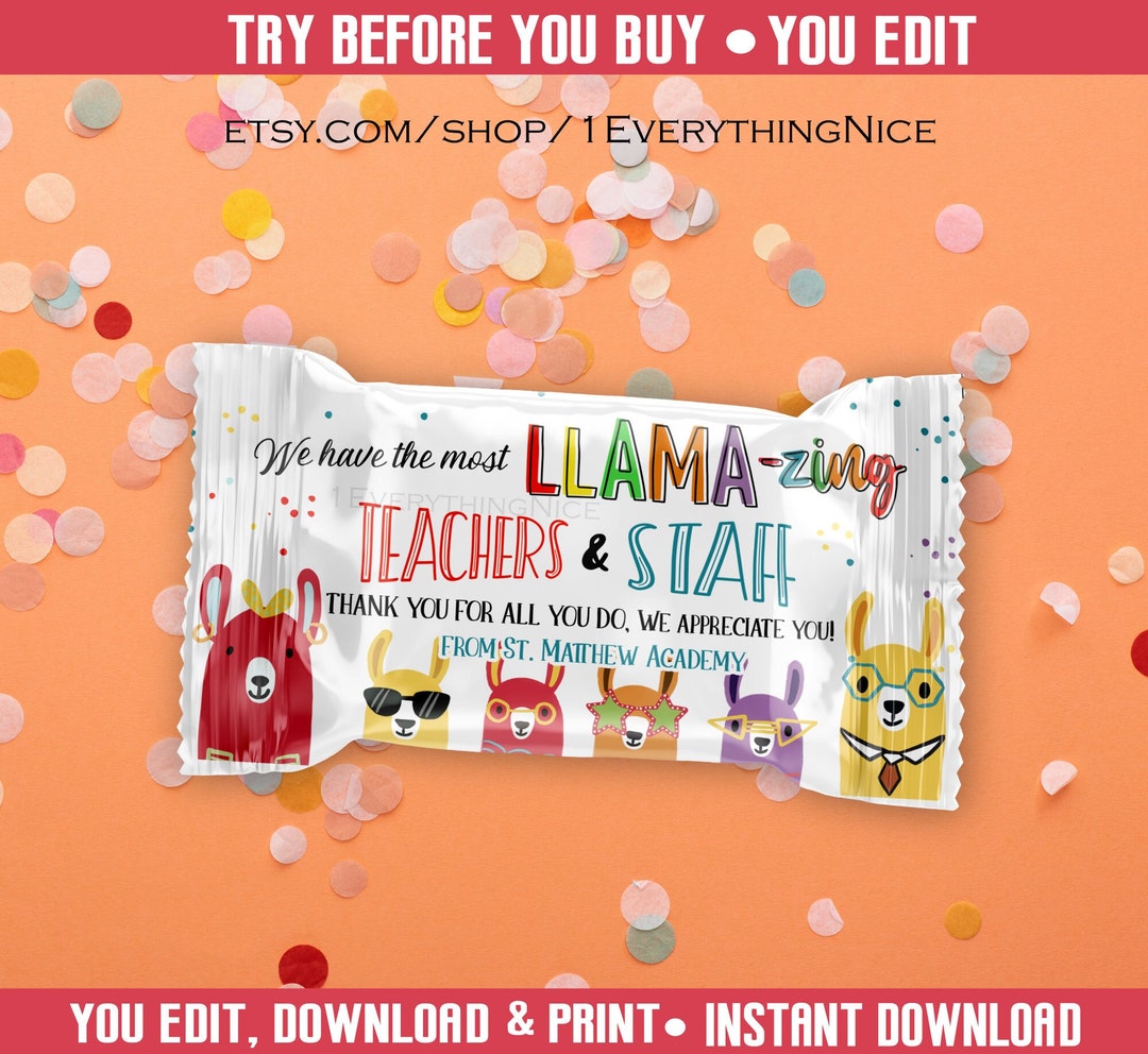 Llamazing Teachers & Staff Appreciation Krispy Treats Wrapper | School ...