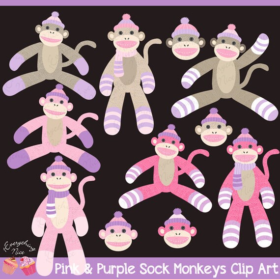 Pink and Purple Lavender Sock Monkeys Clip Art Set by 1Everything Nice ...