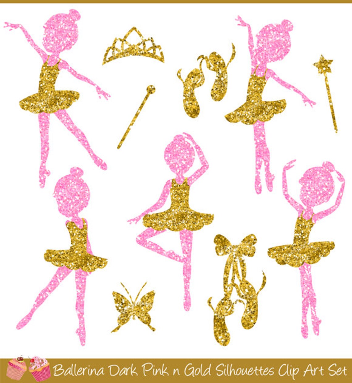 Ballerina Gold and Pink Silhouettes Clipart Set | Etsy