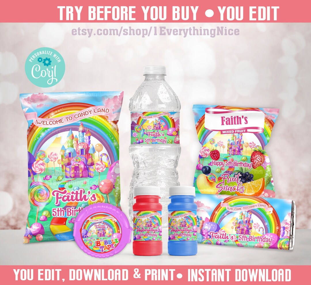 Candy Land Candyland Birthday Party Printable Labels Bundle Deal Set 8 ...