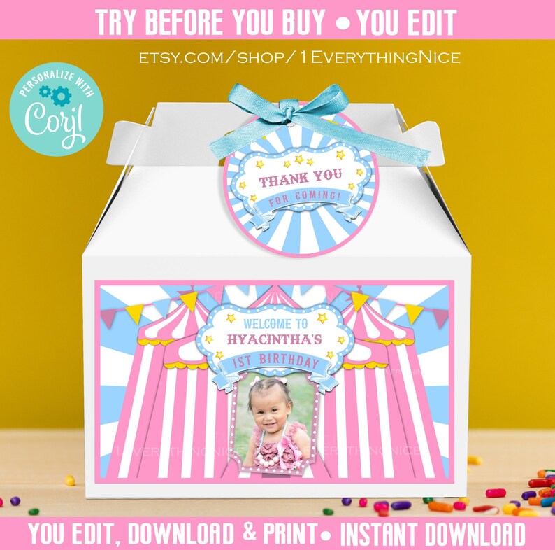 Carnival Circus Pink Theme Gable Box Gift Label Labels With Picture ...
