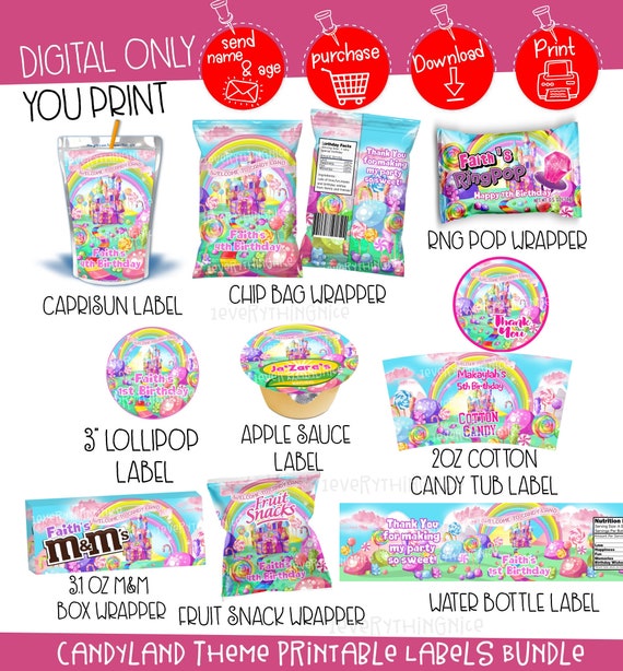 Candyland Candy Land Theme Birthday Digital Printables Labels ...