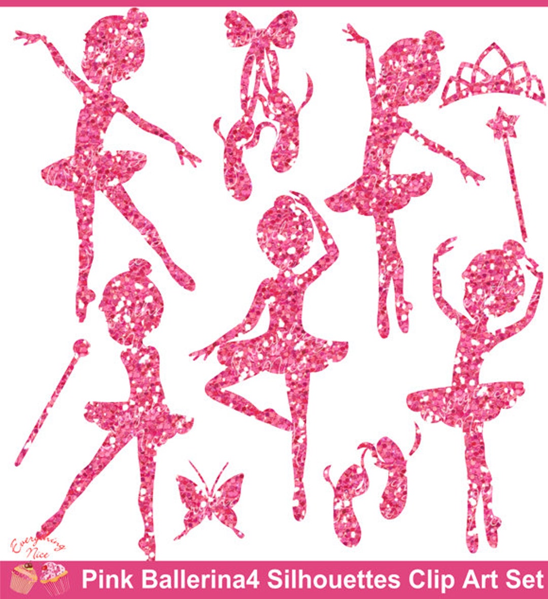 Ballerina Pink 4 Silhouettes Clipart Set - Etsy