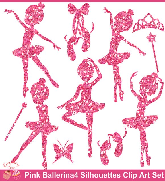 Ballerina Pink 4 Silhouettes Clipart Set | Etsy