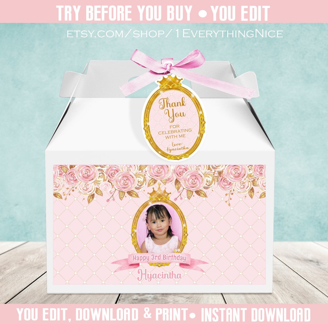 Princess Editable Instant DOWNLOAD Pink Florals and Gold Royal Birthday ...