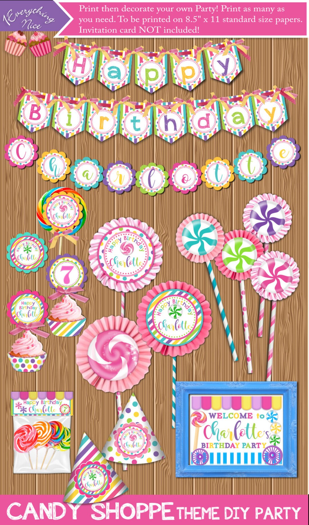 Candy Land Shoppe Birthday Theme Personalized DIY Digital Download ...