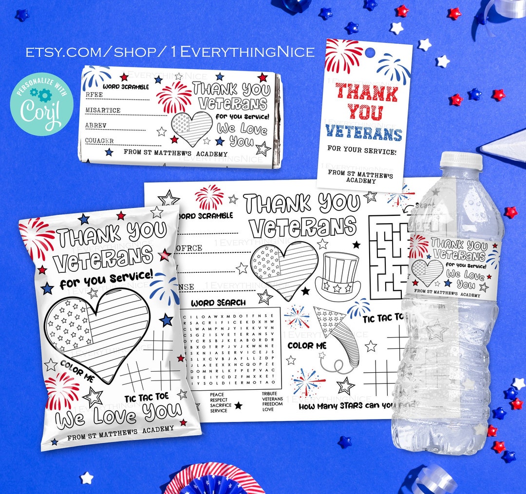 Thank You Veterans Armistice Veteran Day Coloring Activity Chip Bag ...