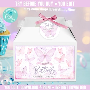 Pink and Purple Butterfly Butterflies Gable Box Labels With Tags ...