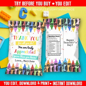 Editable Teachers Appreciation Chip Bag Wrapper Instant Digital ...