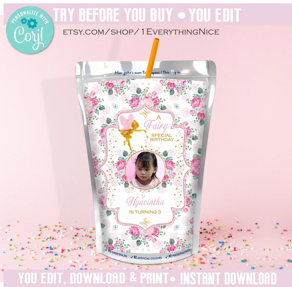 Editable DIGITAL Instant DOWNLOAD Pink Magical Fairy Fairies Birthday ...