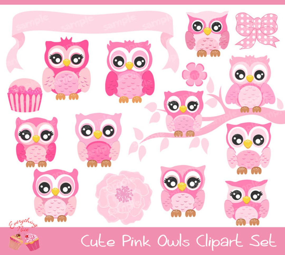 Cute Pink Owls Clipart Set - Etsy
