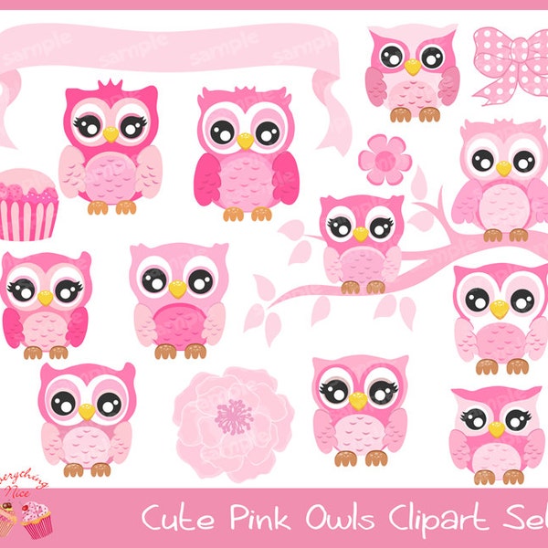 Pink Owl Clipart - Etsy