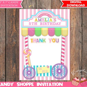 Candy Sweet Shoppe Theme Pink Birthday Invitation and Thank You Card - Etsy