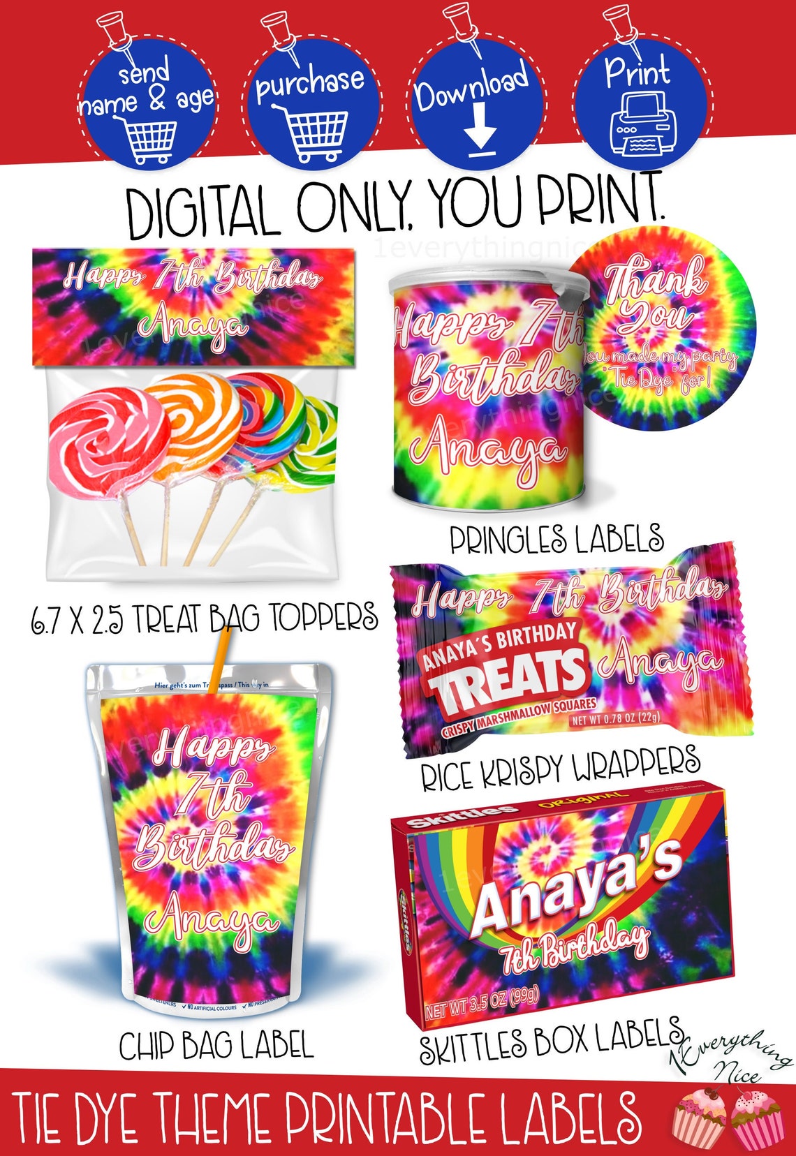 Tie Dye Theme Birthday Digital Stackable Snack Potato Crisps - Etsy