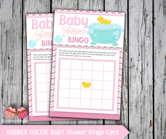 Rubber Duckie Pink Baby Shower Bingo Cards by 1Everything Nice | Catch ...