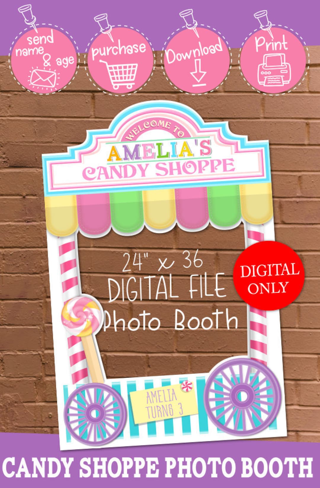 DIGITAL DOWNLOAD Sweet Candy Shoppe Theme 24 X 36 Happy Birthday Photo ...