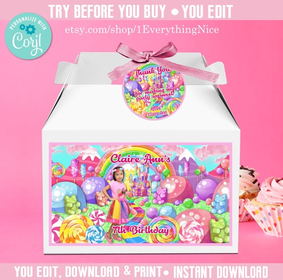 Editable DIGITAL Instant DOWNLOAD Candy Land Candyland Theme 5.75" x 3. ...