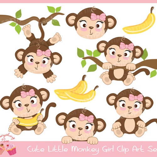 Cute Little Monkey Girl Clipart Set - Etsy