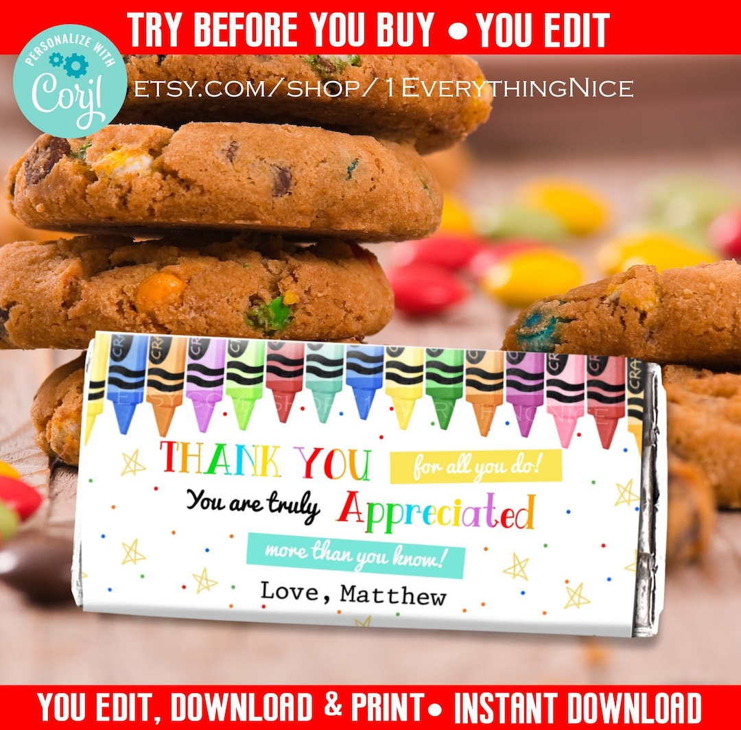 Editable Teachers Appreciation Week Candy Chocolate Bar Wrapper Instant ...