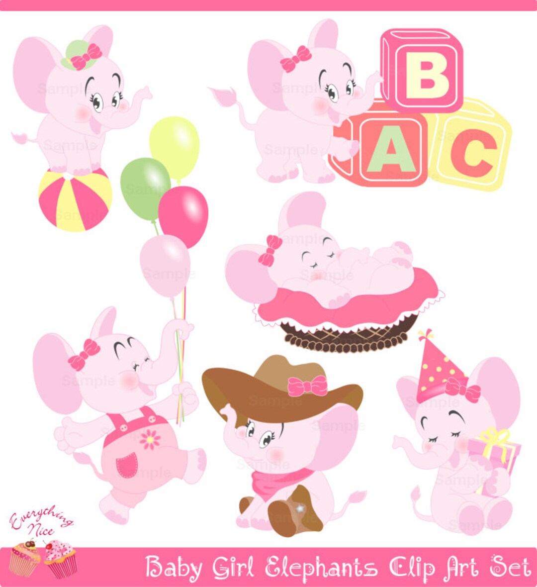 Cute Baby Girl Elephants Clip Art Set - Etsy