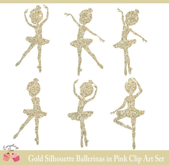 Gold Ballerina Silhouettes in Pink Clipart Set by 1Everything Nice ...