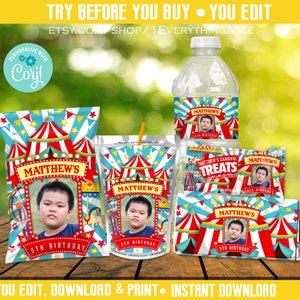Circus Carnival Theme Editable Instant DIGITAL DOWNLOAD Set Bundle 1 ...