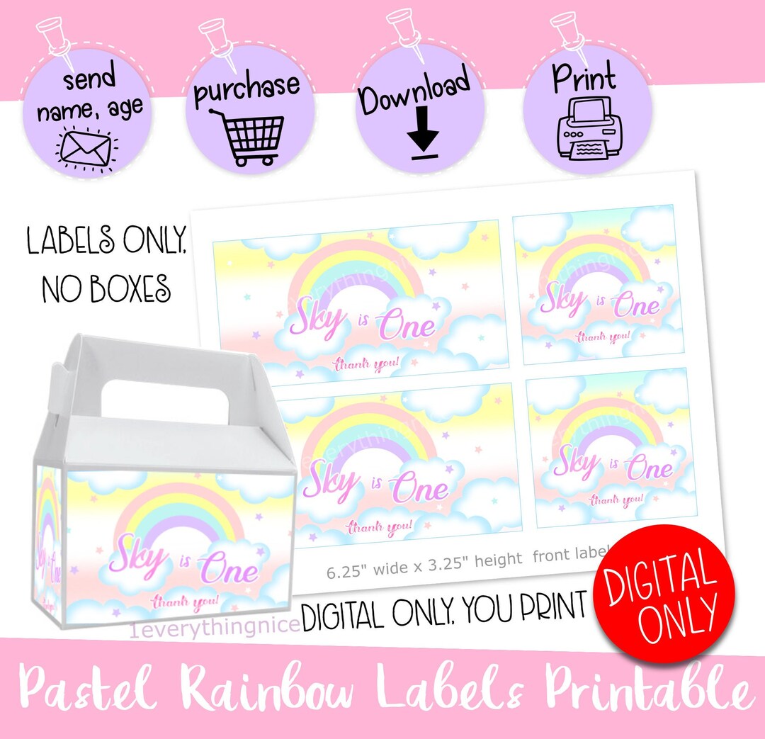 Digital Printable Pastel Rainbow Clouds Treat Box Labels Gable Box ...