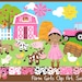 Farm Girls in Pink Clipart Set - Etsy