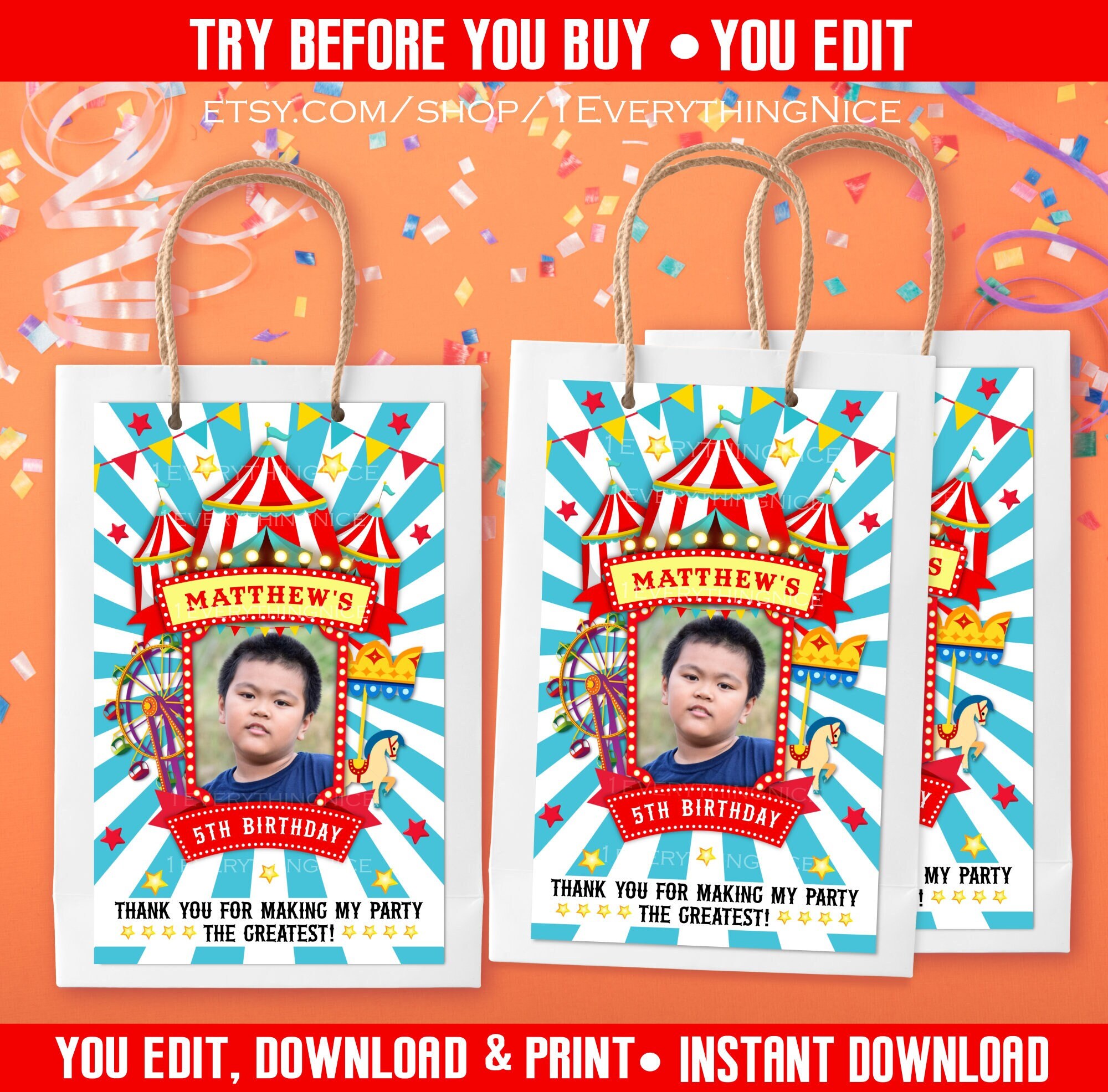 Carnival Circus Editable Instant DIGITAL DOWNLOAD Theme - Etsy