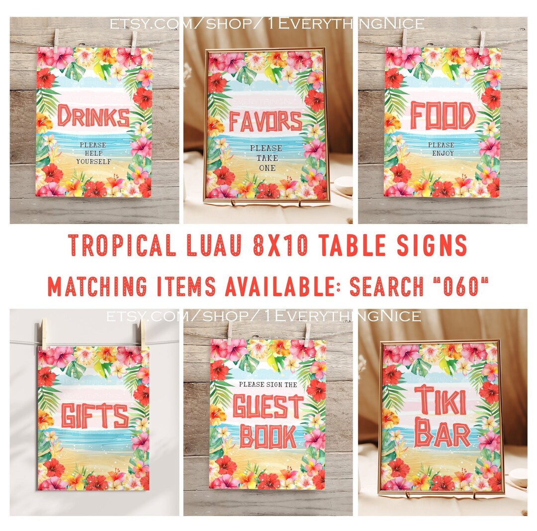 Aloha Summer Luau Tropical Hawaiian 8x10 Poster Table Signs Birthday ...