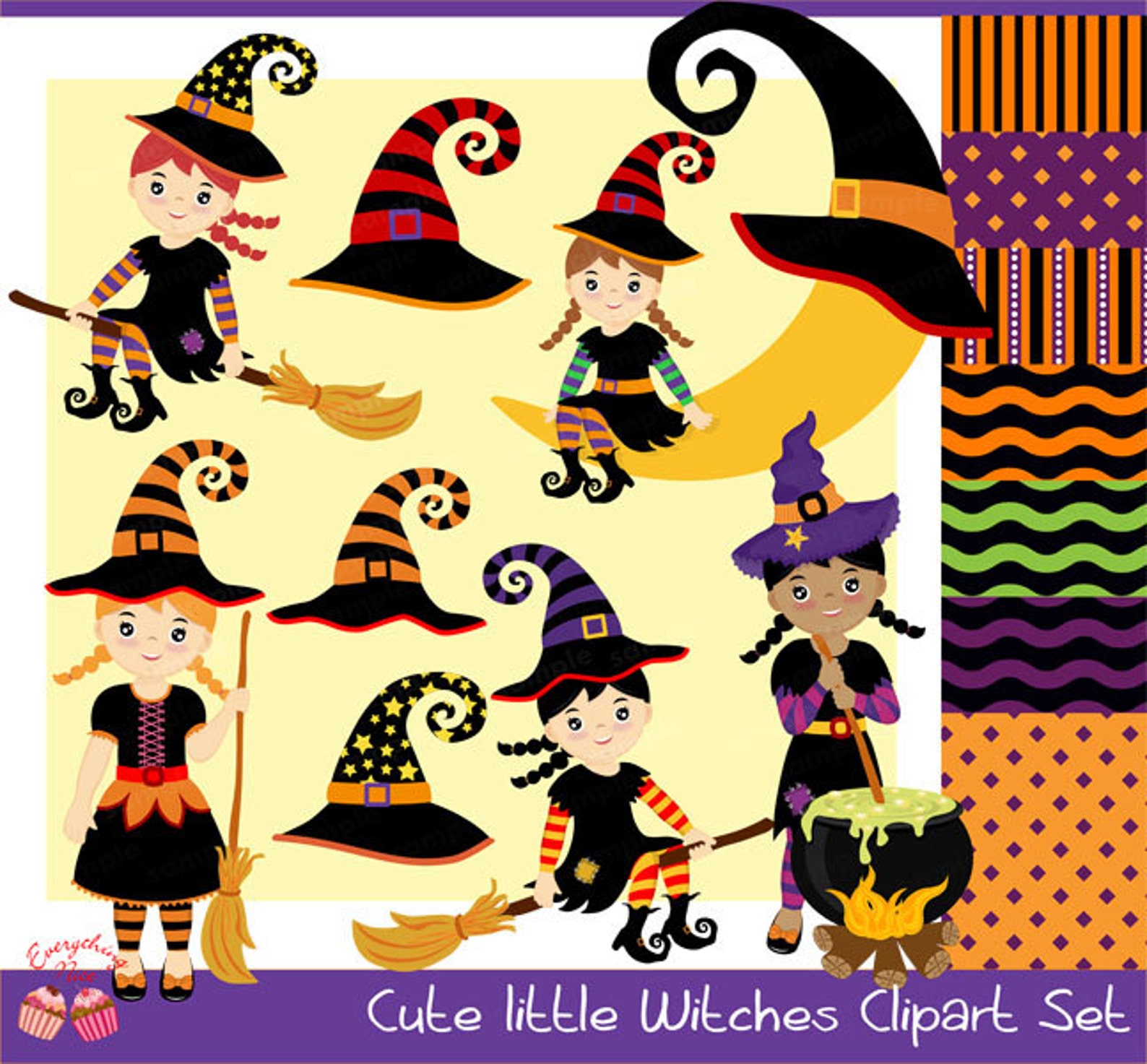 Cute Little Witches Clipart Set - Etsy