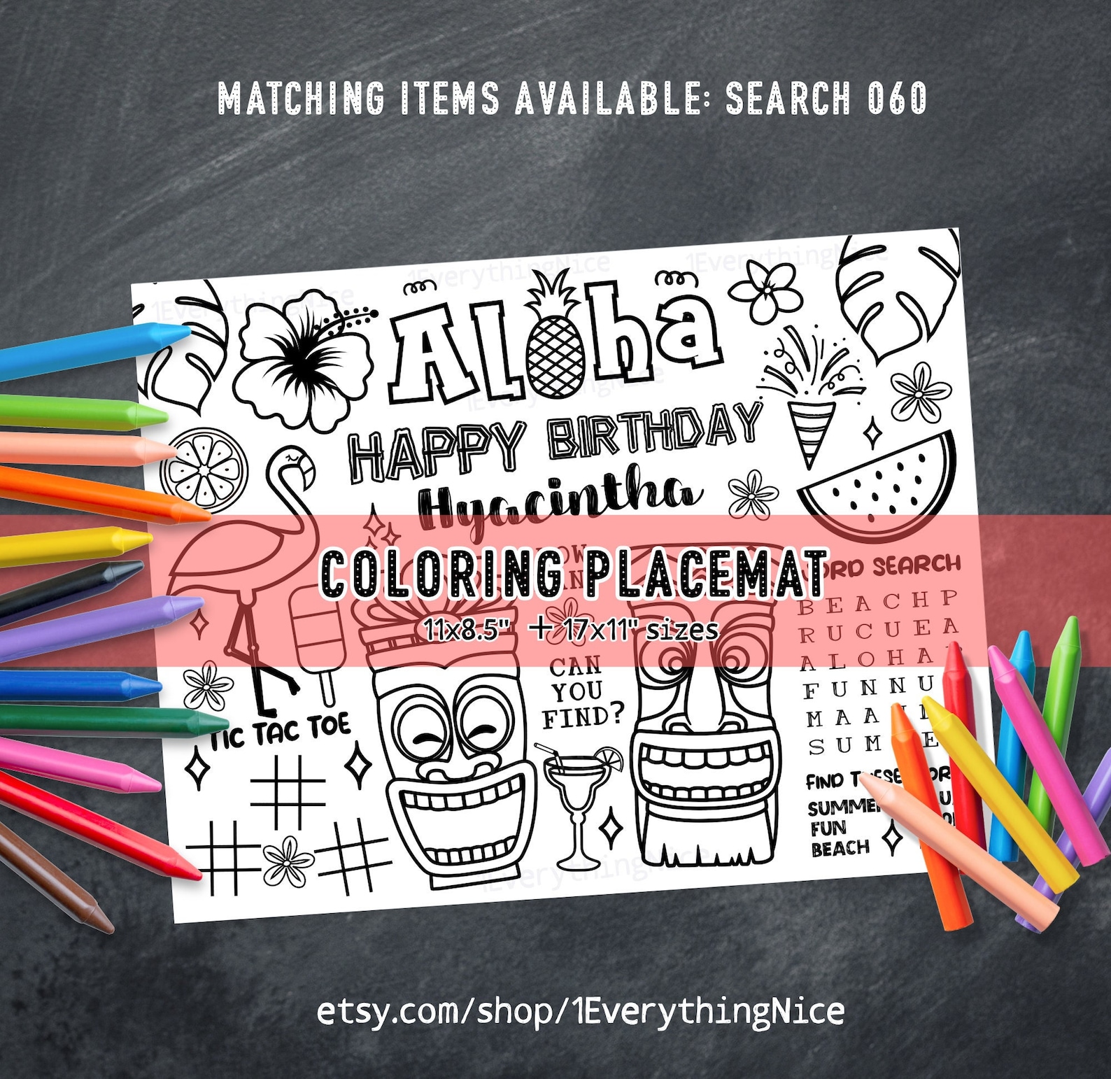 Summer Aloha Birthday Party Coloring Placemat Activity Sheet Page ...