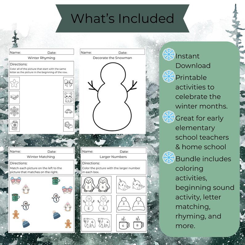 Winter Learning Activities Bundle: Beginning Sounds, Letter Matching ...