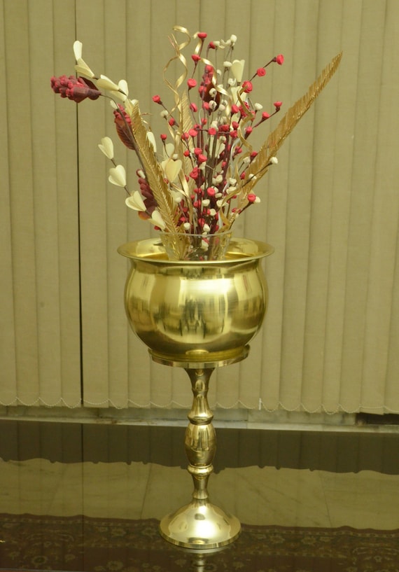 Brass Planter With Stand Plant Container Flower Pot in Plain Design Golden Colour for Indoor outdoor Plant Size Diameter 12 Etsy UK