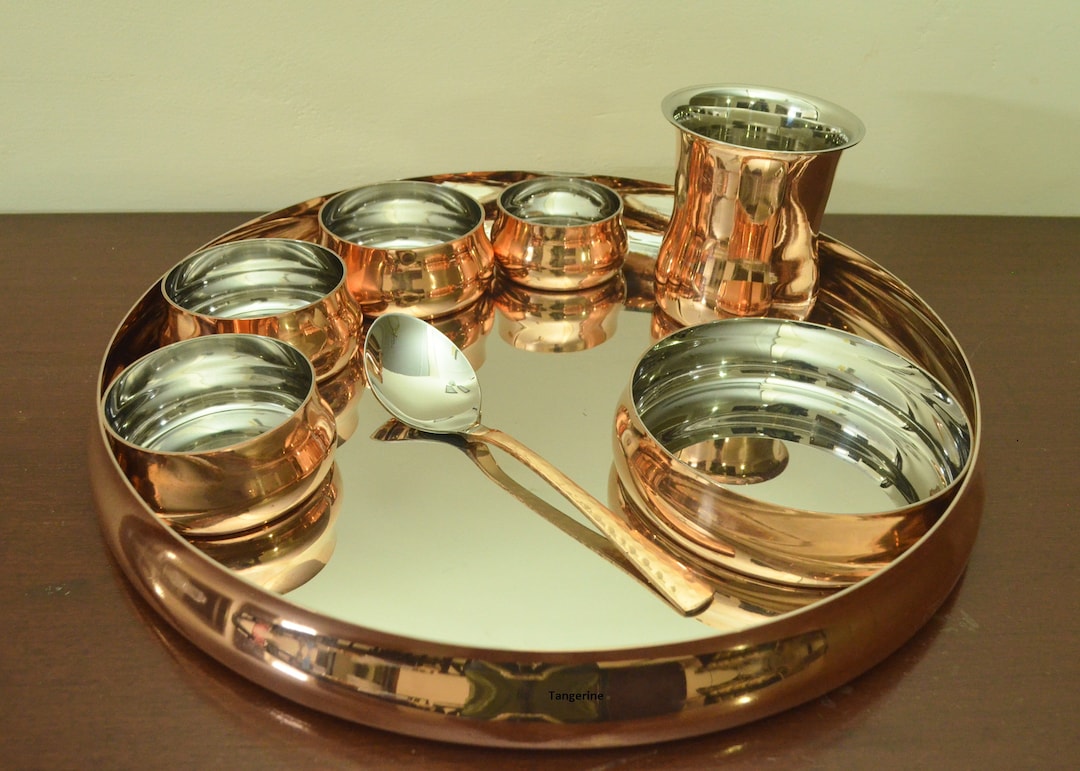 Handcrafted Copper & Steel Dinner Set | Indian Thali Sets | Plate ...