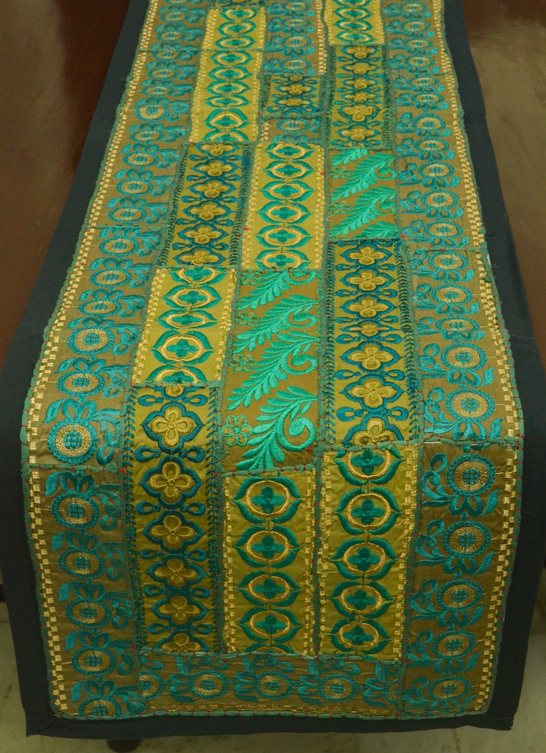 Rajasthani Handmade Patchwork Hand Embroidered Table Runner / Wall ...