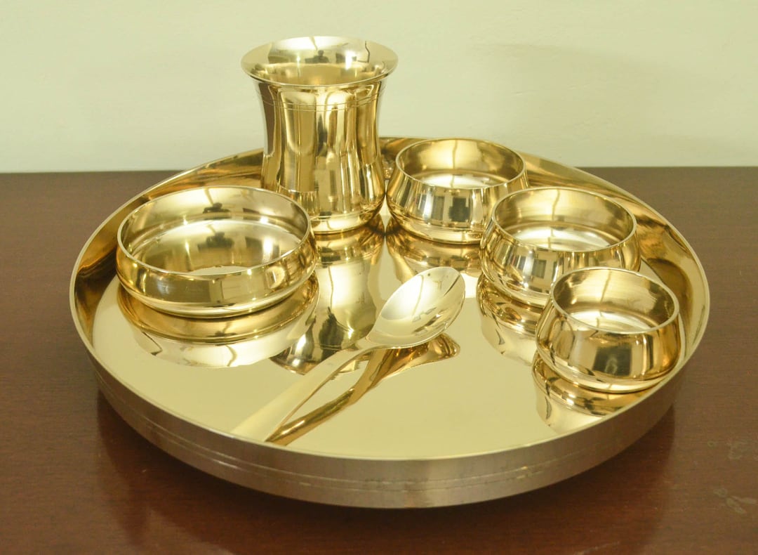 Pure Bronze/kansa Dinner Plate Set / Thali Set, Bronze Dinner Plate ...