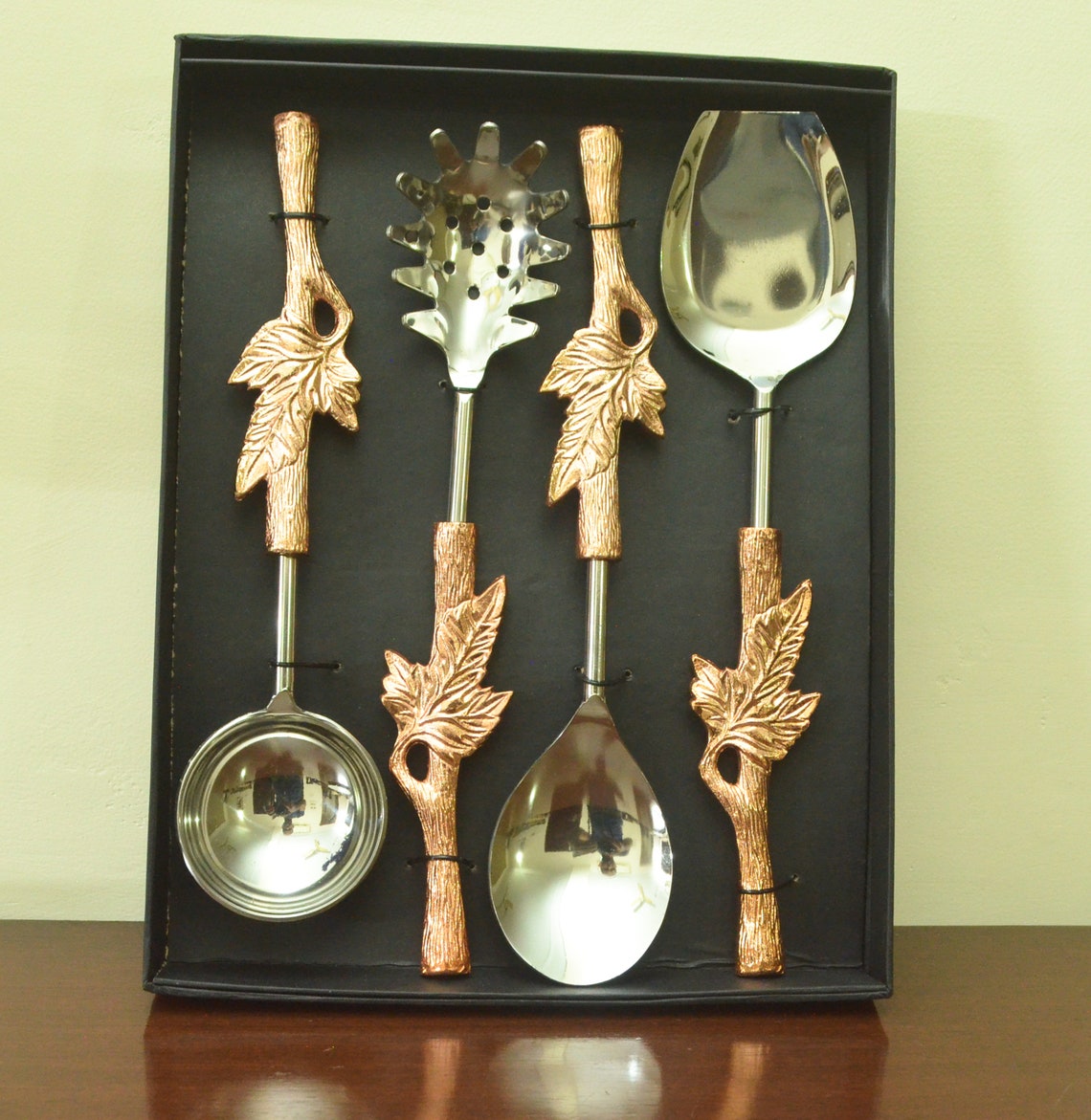 Steel Kitchen Serving Spoon Set of 4 pcs with Copper Finish | Etsy