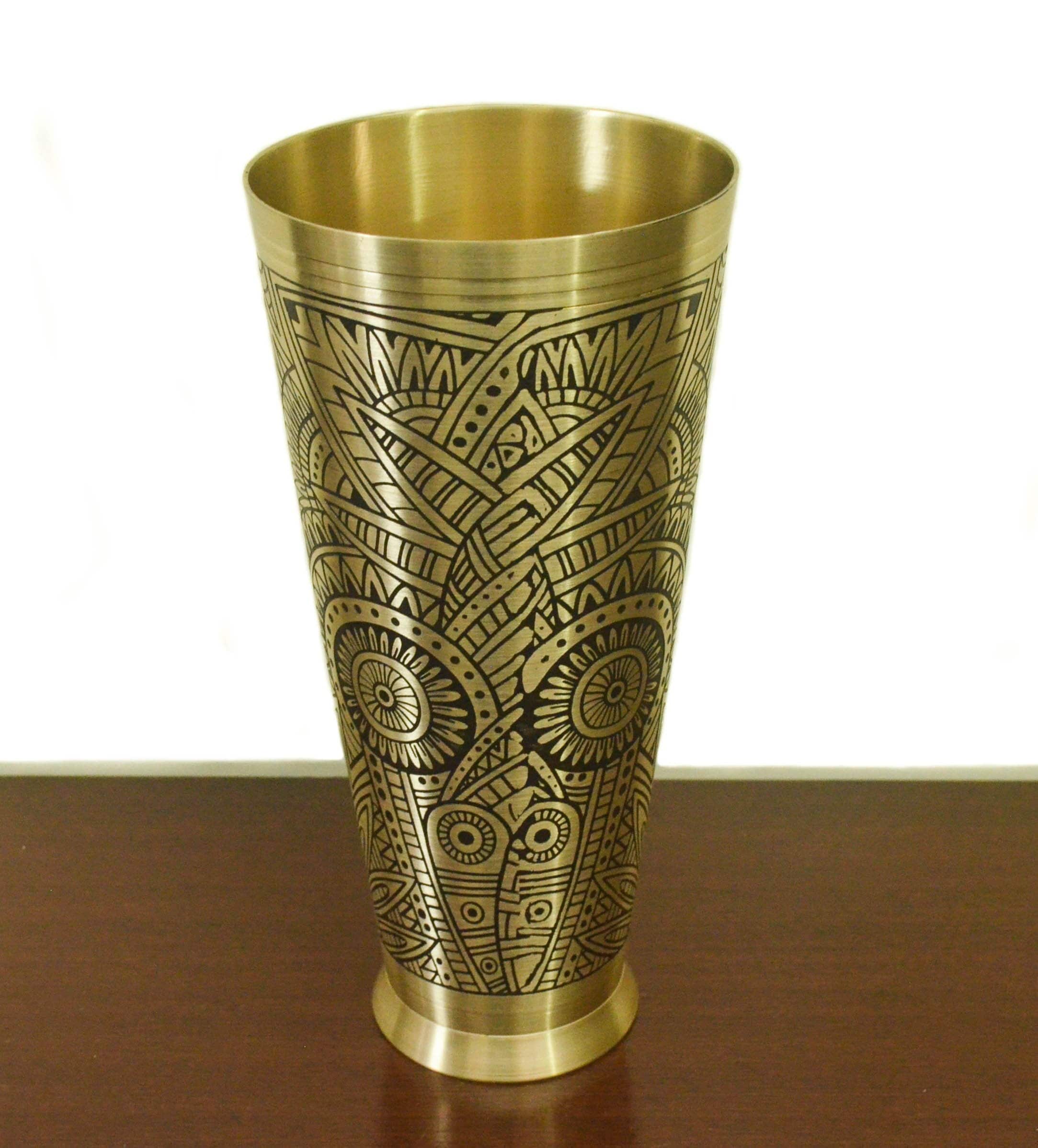 Brass Lassi /patiala Glass With Fine Hand Kalamkaari, Drinkware ...