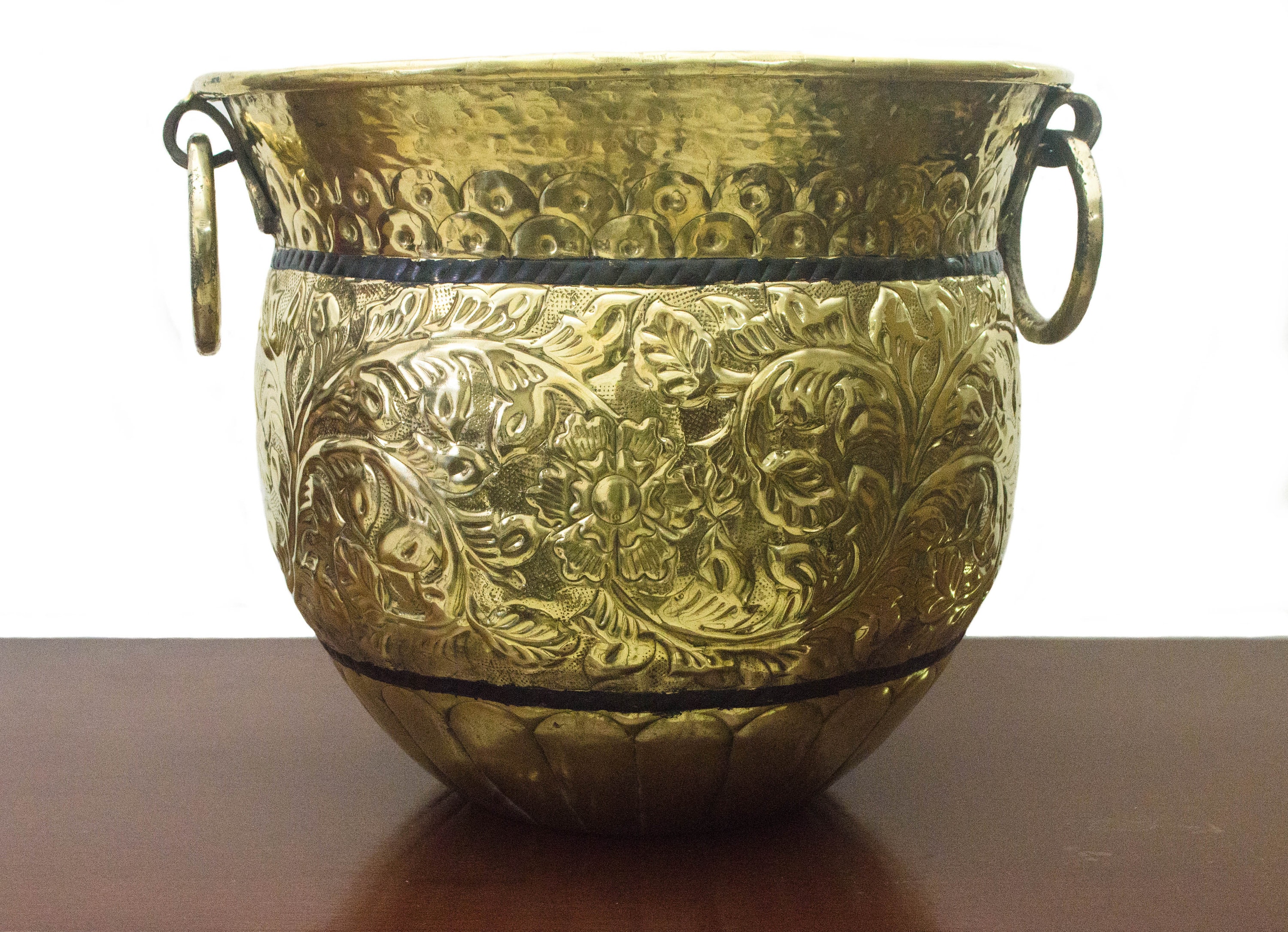 Hand-carved Brass Planter With Handles | Indoor/outdoor Flower Pot - Etsy